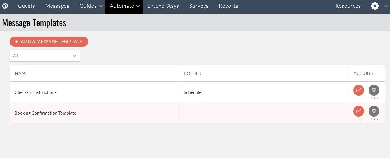 Screenshot of Message Template